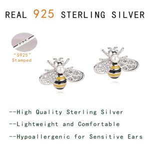 Reffeer 925 Sterling Silver Cute Bee Earrings Stud for Women Teens Girls Bee Studs Earrings Small Freshwater Pearl Earrings (A-Silver)