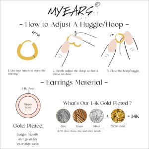 MYEARS Women Starburst Earrings Gold Huggie Hoop Triple Stars Diamond Cubic Zirconia 14K Gold Filled Small Simple Handmade Hypoallergenic Everyday Jewelry