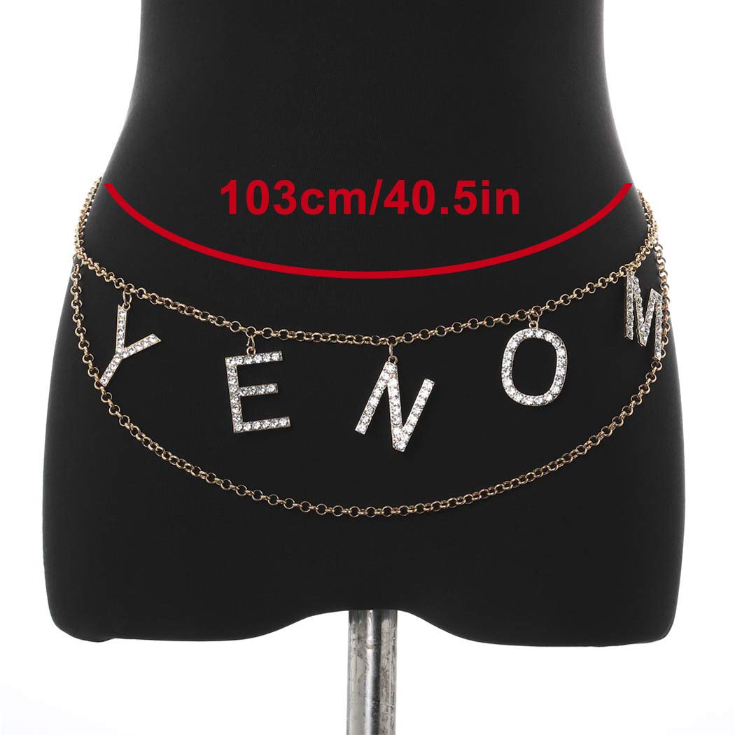 Masiter Rhinestone Waist Chain Belt Crystal Letter Money Belly Body Chain Party Body Jewelry Accessories for Women and Girls