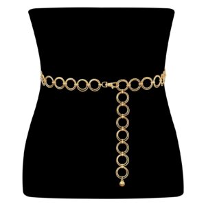 whippy o-ring metal waist chain belt women adjustable body link belts fashion belly jewelry for jeans dresses gold m