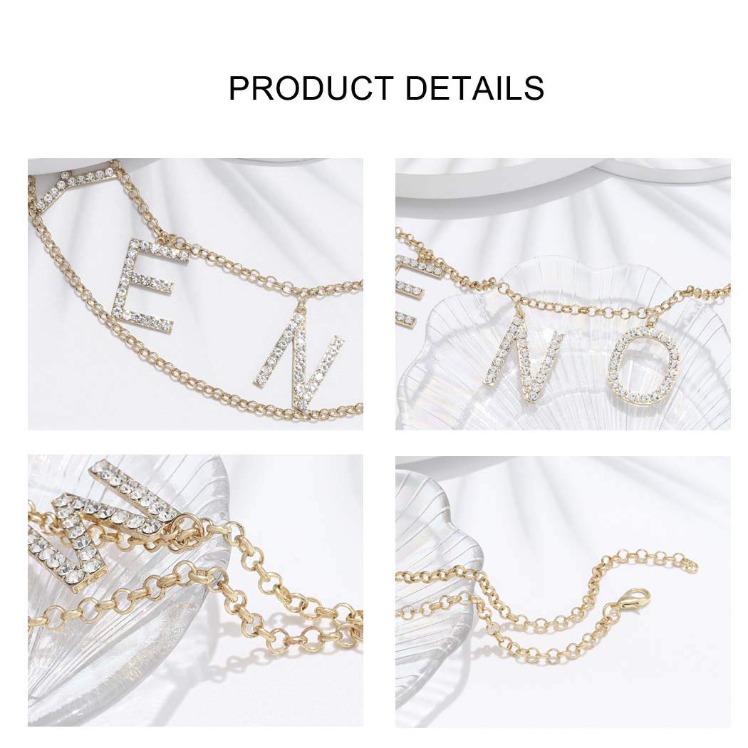 Masiter Rhinestone Waist Chain Belt Crystal Letter Money Belly Body Chain Party Body Jewelry Accessories for Women and Girls