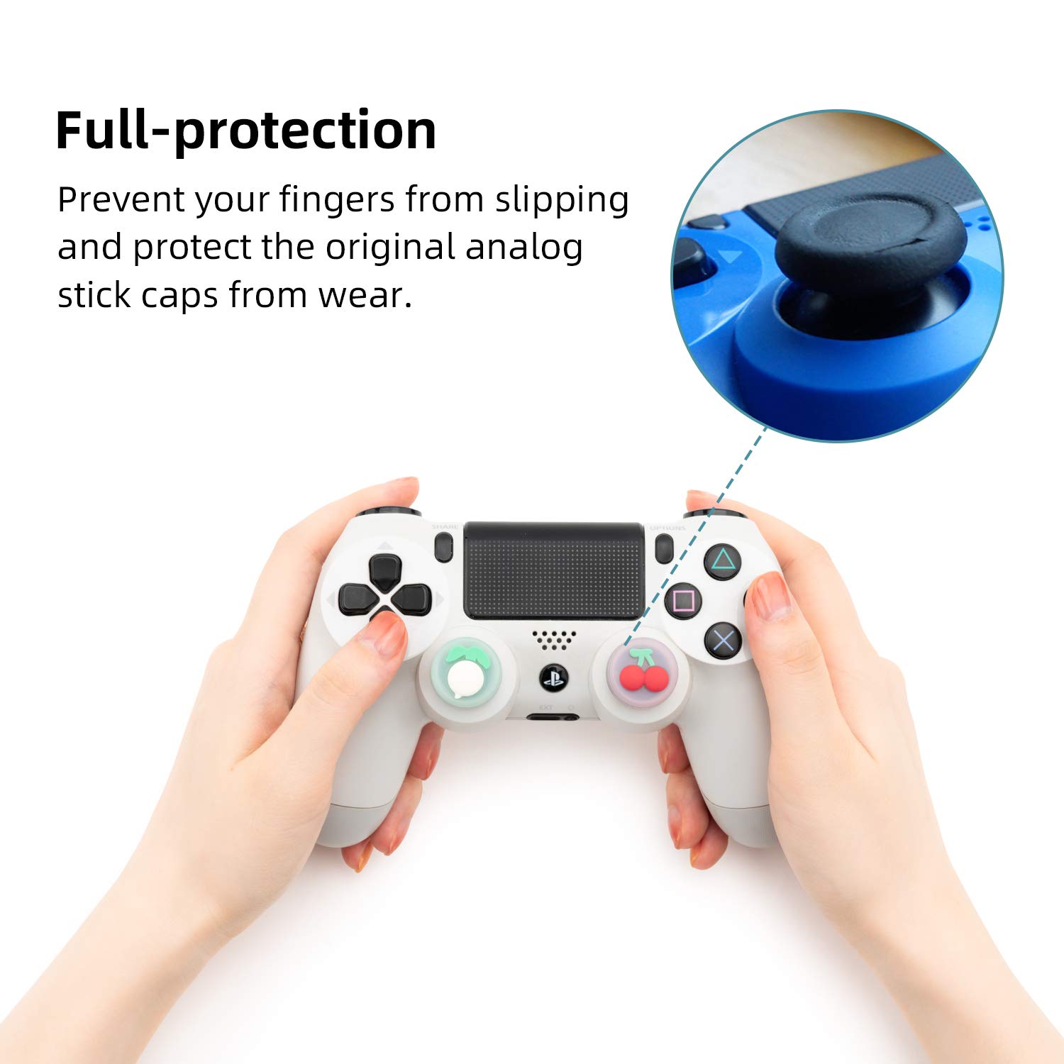 GeekShare Fruits Theme Playstation 4 Controller Thumb Grips, Thumbsticks Cover Set Compatible with Switch Pro Controller and PS4 PS5 Controller, 4 Pcs - Cherry and Turnip