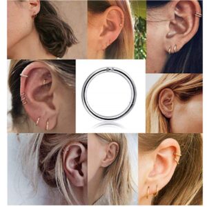 5Pcs 18g Stainless Steel Tiny Sleeper Hoop Earrings for Women Men Septum Hinged Clicker Daith Nose Ring Helix Cartilage Tragus Huggie Cuff Hoops Piercing Set 8mm 10mm (8mm in Silver)