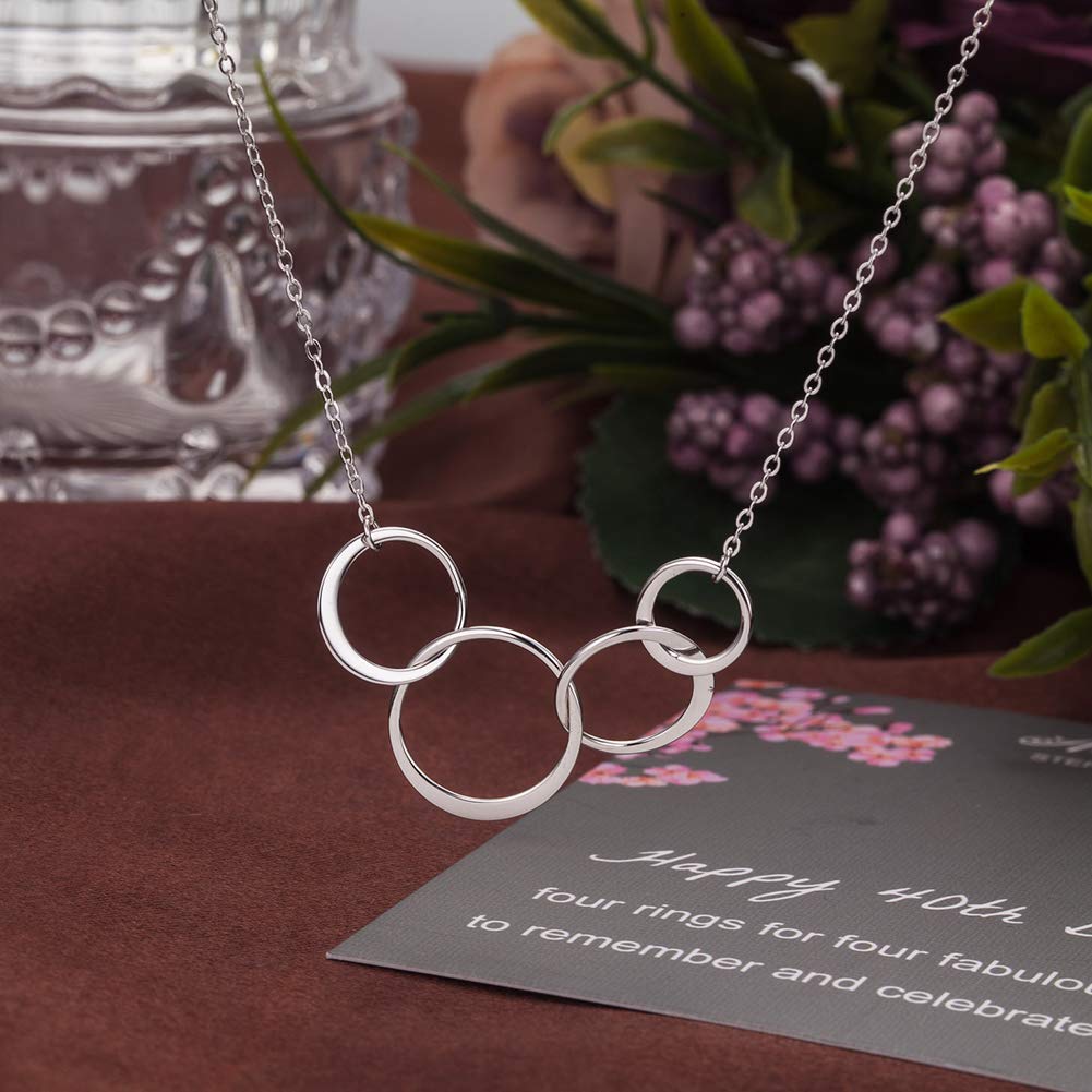 AnotherKiss 40th Birthday Gifts for Women, Sterling Silver 4 Circle Necklace for Her, 4 Rings for 4 Decades Jewelry Gift Idea