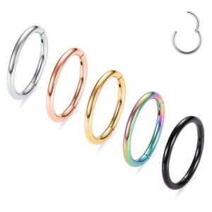 arowro 20g 8mm surgical steel nose hoop ring helix daith rook conch tragus cartilage earring hinged segment ring hoop piercing jewelry septum clicker