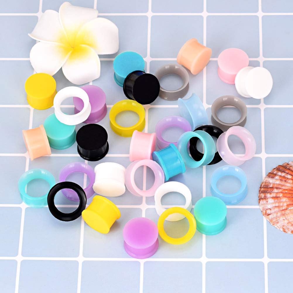 Beautidots 32pcs Silicone Ear Tunnels and Plugs Double Flared Soft Flexible Gauges Piercings 0g