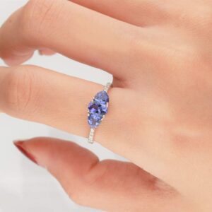 Gin & Grace 10K White Gold Genuine Tanzanite Ring with Diamonds for women | Ethically, authentically & organically sourced (Oval-cut) shaped Tanzanite hand-crafted jewelry for her