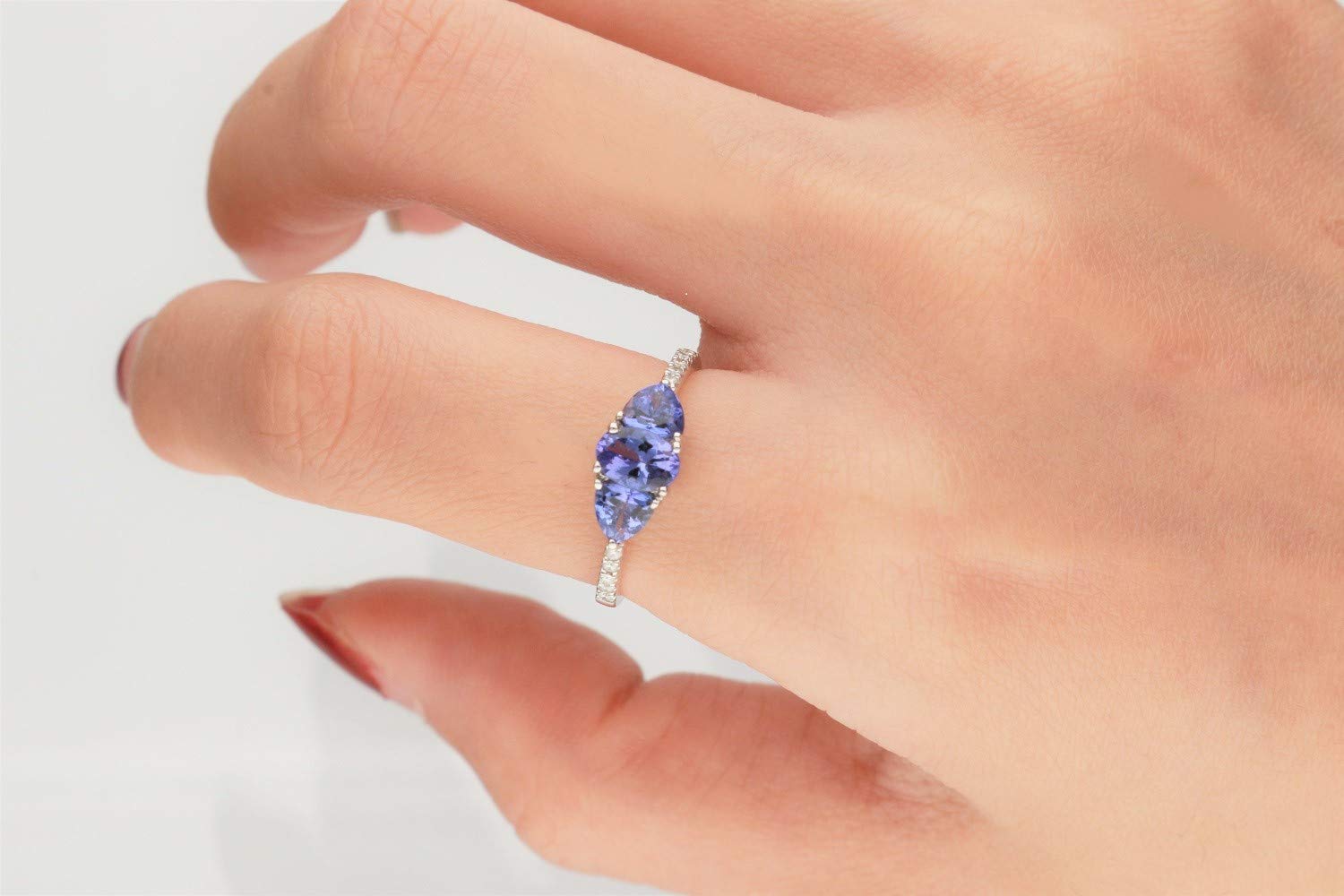 Gin & Grace 10K White Gold Genuine Tanzanite Ring with Diamonds for women | Ethically, authentically & organically sourced (Oval-cut) shaped Tanzanite hand-crafted jewelry for her