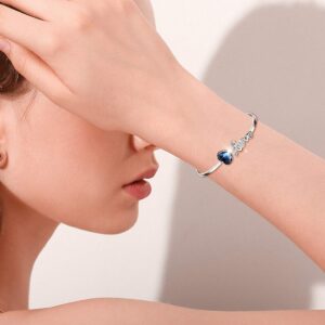 AOBOCO I Love You Jewelry Sterling Silver Love Heart Bangle Bracelet for Women, Blue Crystal from Austria, White Gold Plated, Anniversary Birthday Jewelry Gifts for Wife Girlfriend Daughter