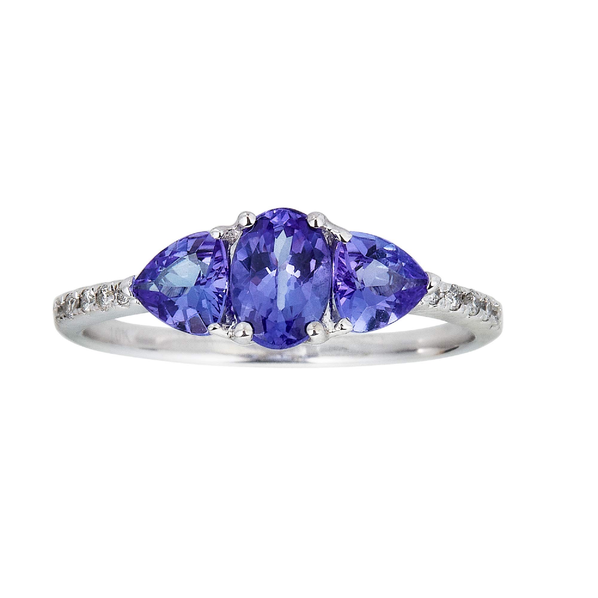 Gin & Grace 10K White Gold Genuine Tanzanite Ring with Diamonds for women | Ethically, authentically & organically sourced (Oval-cut) shaped Tanzanite hand-crafted jewelry for her