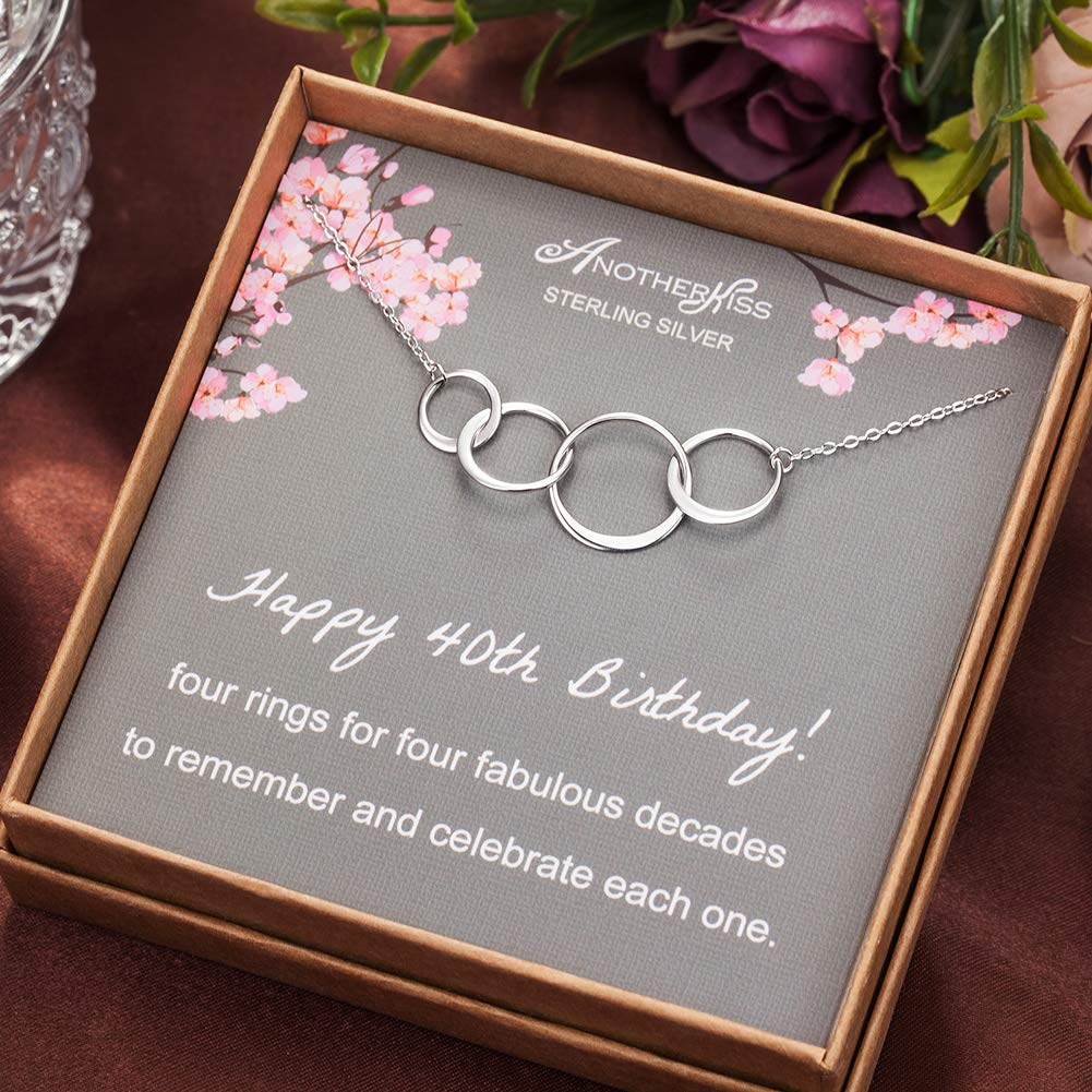 AnotherKiss 40th Birthday Gifts for Women, Sterling Silver 4 Circle Necklace for Her, 4 Rings for 4 Decades Jewelry Gift Idea