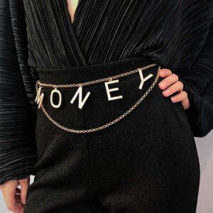 masiter rhinestone waist chain belt crystal letter money belly body chain party body jewelry accessories for women and girls