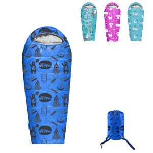 anj outdoors 32f-59f youth and kids sleeping bag | indoor/outdoor boys and girls sleeping bag | mummy style, lightweight sleeping bag for kids