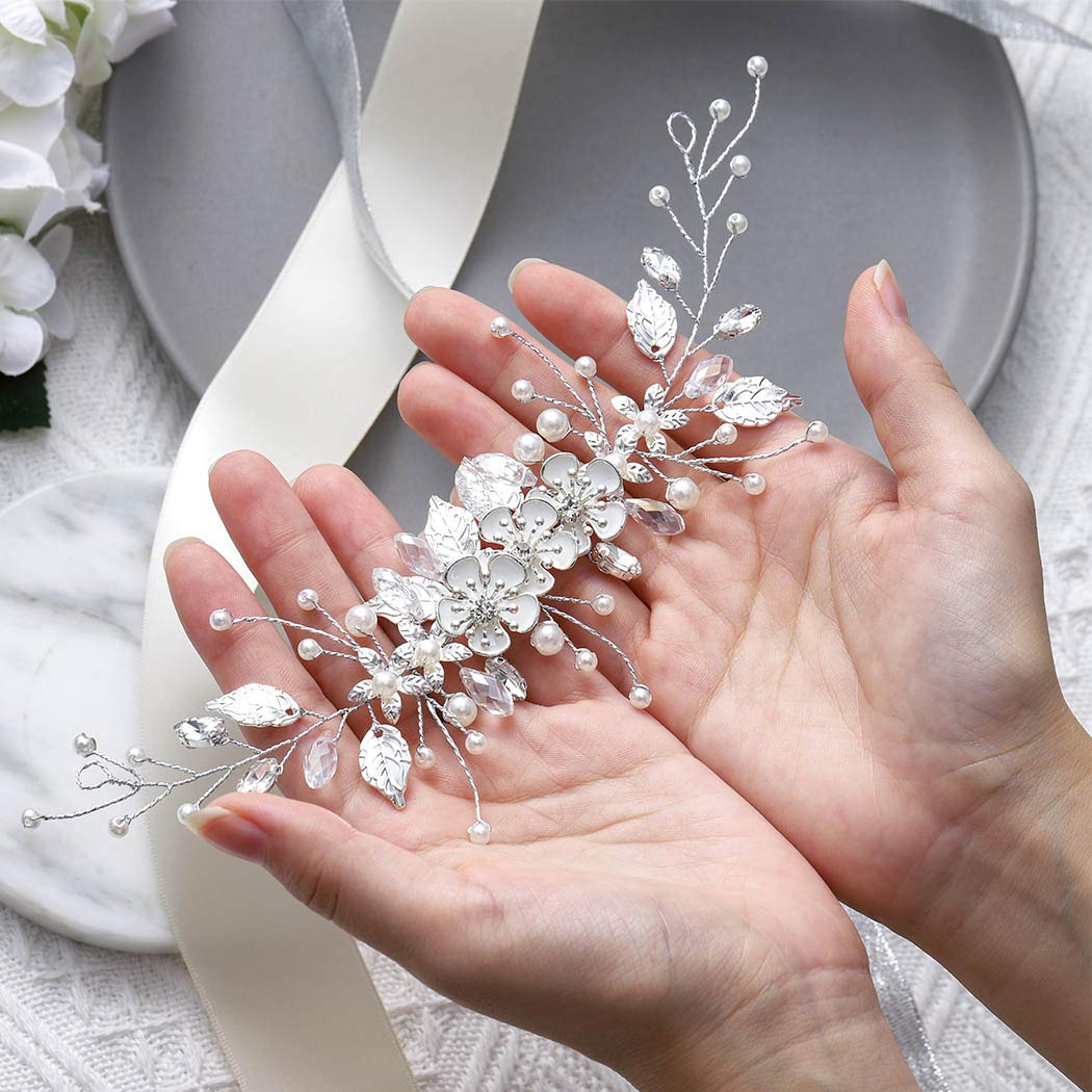 GORAIS Flower Bride Wedding Hair Vine Leaf Bridal Headpiece Pearl Hair Accessories for Women and Girls