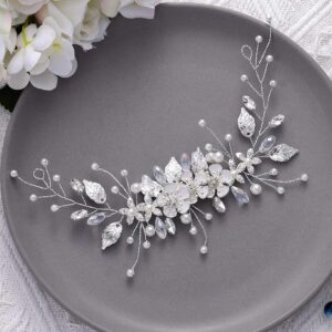 GORAIS Flower Bride Wedding Hair Vine Leaf Bridal Headpiece Pearl Hair Accessories for Women and Girls