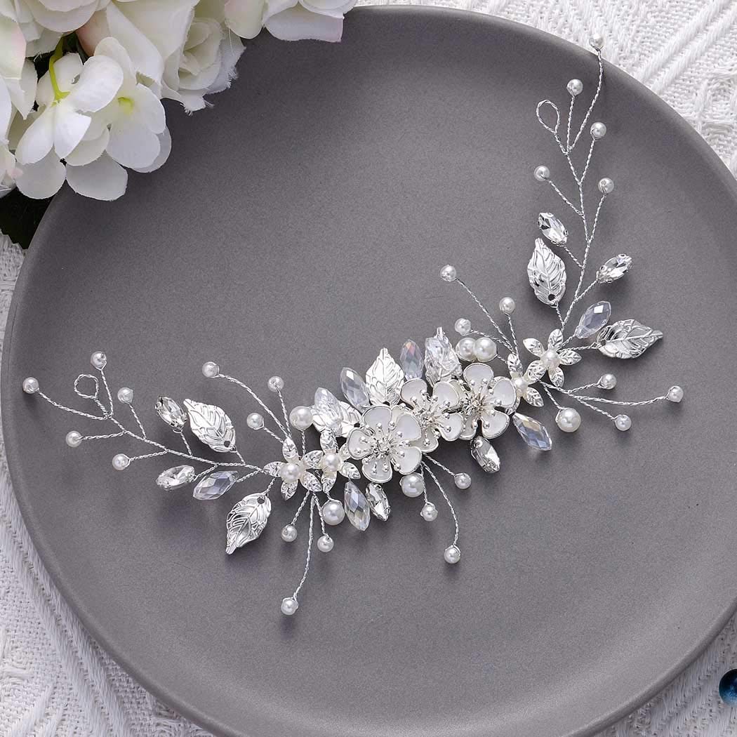 GORAIS Flower Bride Wedding Hair Vine Leaf Bridal Headpiece Pearl Hair Accessories for Women and Girls