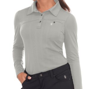 Little Donkey Andy Women's Ultra-Stretch Quick Dry Lightweight Golf Polo Shirts Long Sleeve Moisture Wicking Top UPF50+ Work Tennis Sports, Aqua Gray M