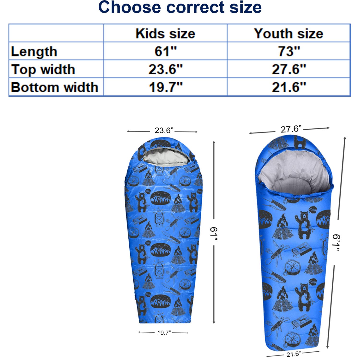 ANJ Outdoors 32F-59F Youth and Kids Sleeping Bag | Indoor/Outdoor Boys and Girls Sleeping Bag | Mummy Style, Lightweight Sleeping Bag for Kids