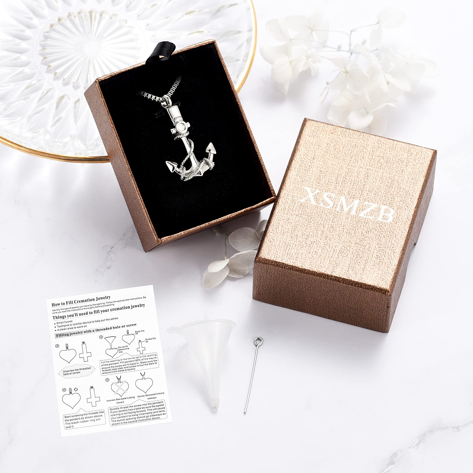 XSMZB Cremation Jewelry for Ashes Anchor Urn Necklace for Ashes Urn Pendant Locket Memorial Keepsake Urn Necklace for Men Women Ashes Holder(Silver)