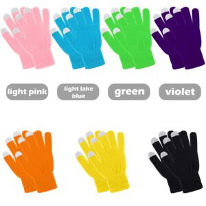 12 Pairs Winter Touchscreen Gloves For Men Women Stretch Knitted Texting Gloves Warm Windproof Solid Color Mittens(7 x 4 Inch,Black, Pink, Green, Purple, Orange, Blue, Yellow)