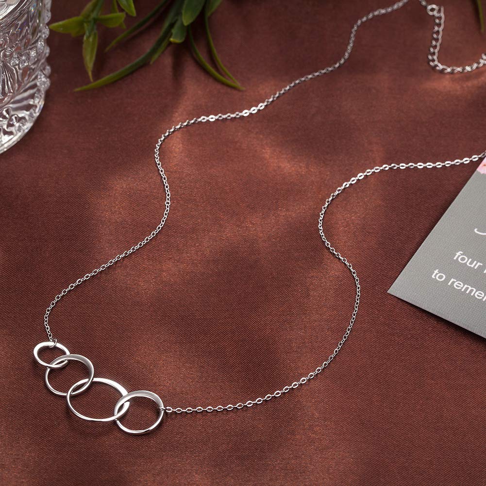 AnotherKiss 40th Birthday Gifts for Women, Sterling Silver 4 Circle Necklace for Her, 4 Rings for 4 Decades Jewelry Gift Idea