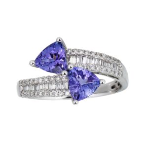 gin & grace 10k white gold genuine tanzanite ring with diamonds for women | ethically, authentically & organically sourced (trillion-cut) shaped tanzanite hand-crafted jewelry for her