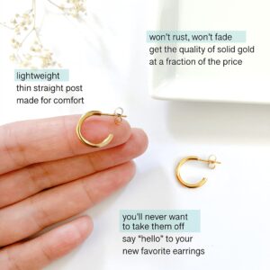 Altitude Boutique Small Gold Hoop Earrings For Women | 18kt Gold Plated Thin Tube Earrings | Lightweight, Hypoallergenic Chunky Gold Open Hoops (Gold 15mm)