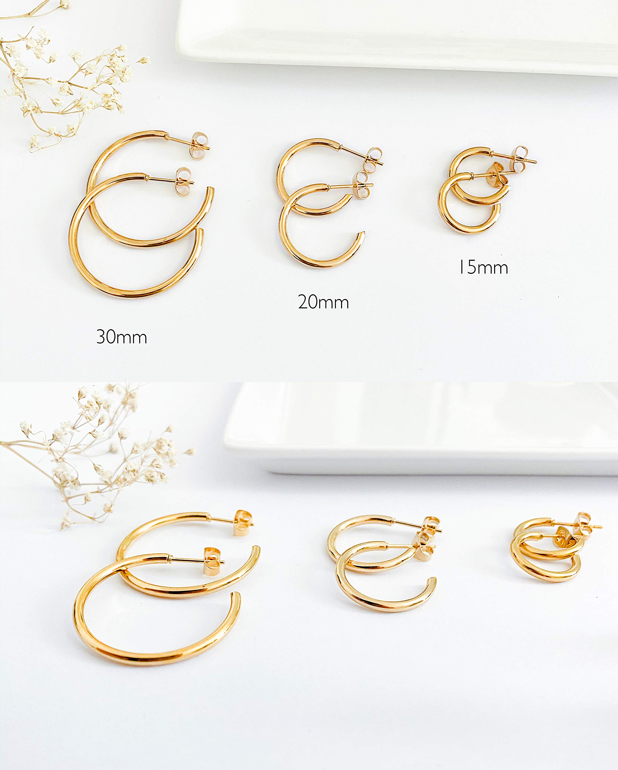 Altitude Boutique Small Gold Hoop Earrings For Women | 18kt Gold Plated Thin Tube Earrings | Lightweight, Hypoallergenic Chunky Gold Open Hoops (Gold 15mm)