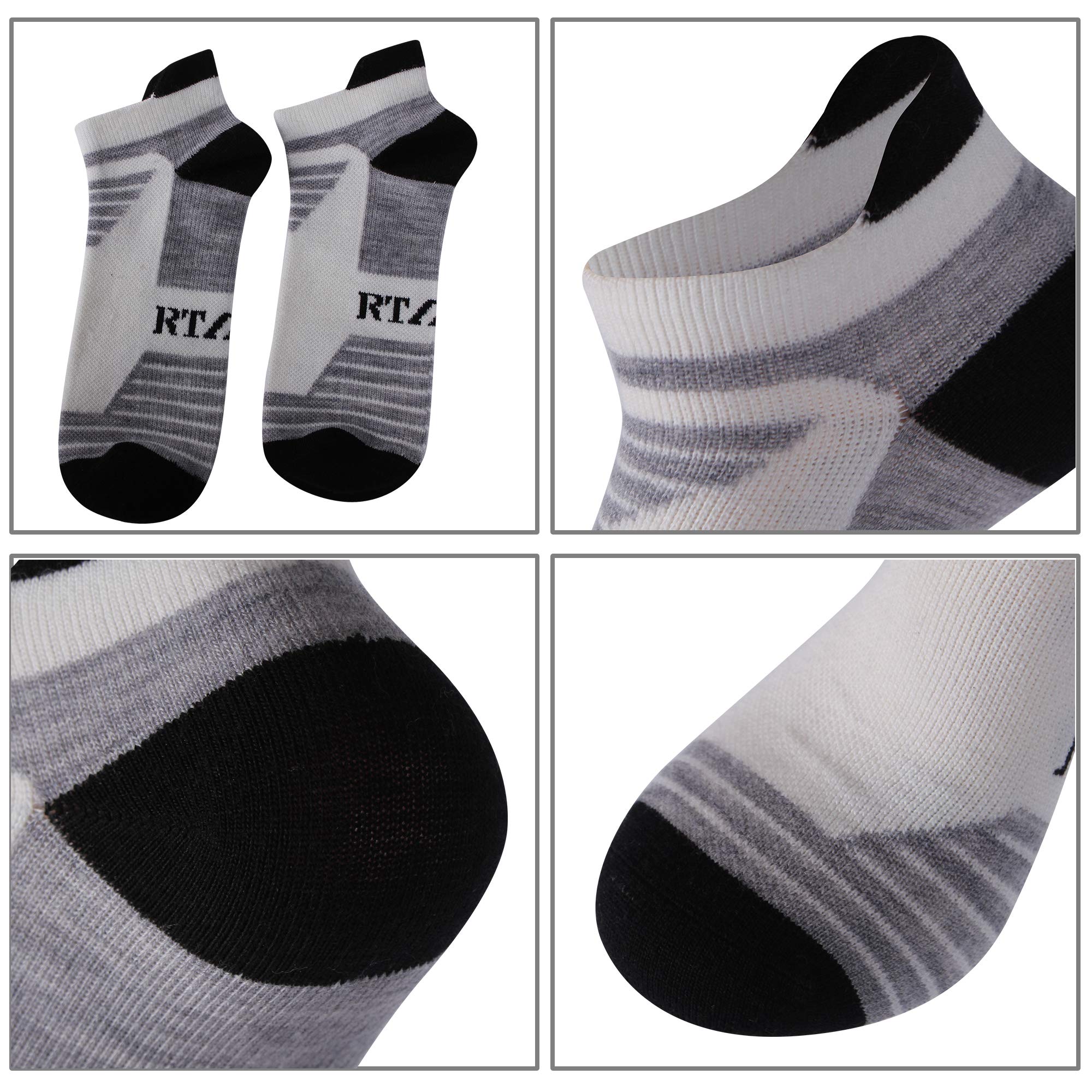 RTZAT 90% Merino Wool Athletic Running Tennis Ultra-Light Ankle Low Cut No Show Cushioned Socks for Men & Women, X-Large, Black&White&Light Gray