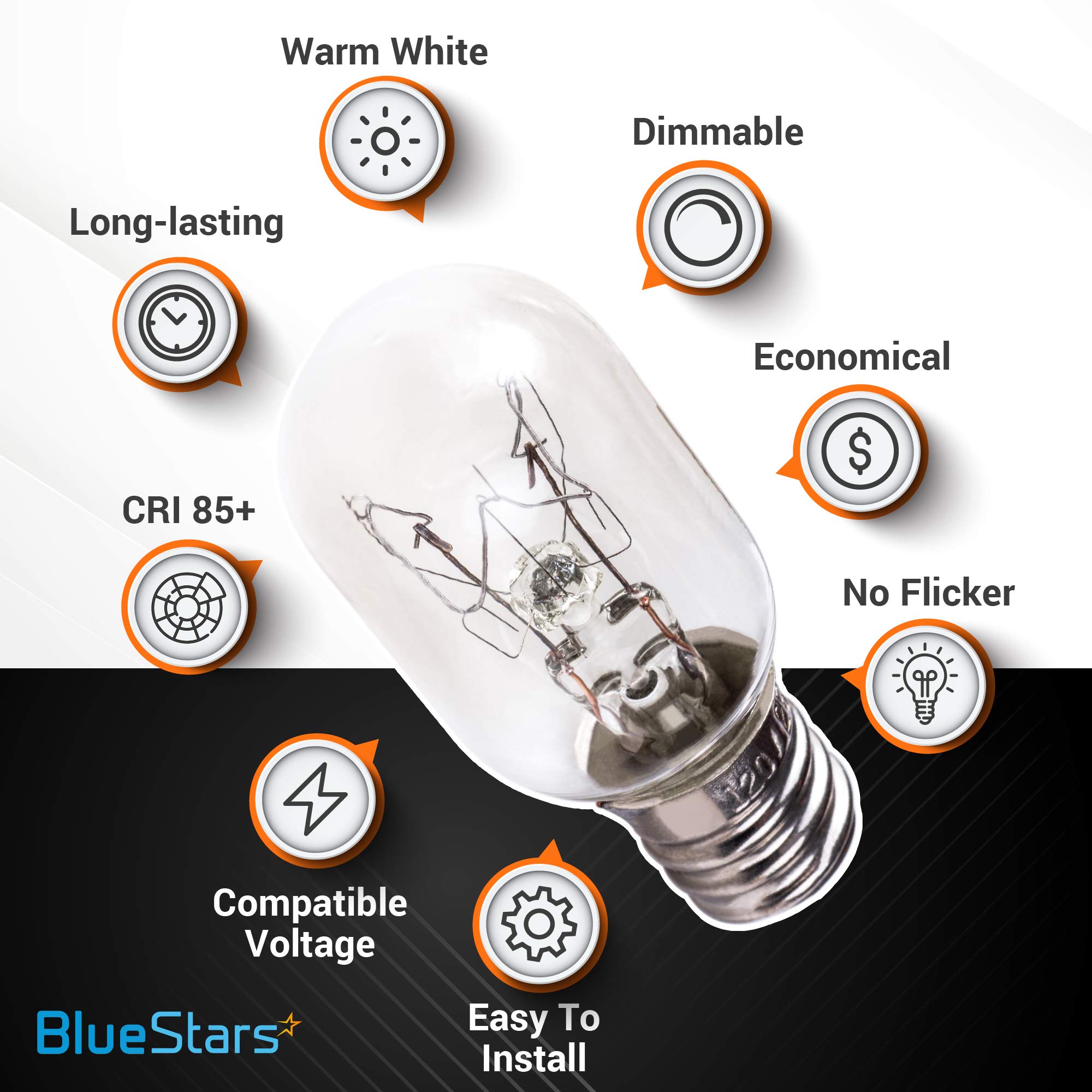 BlueStars E12 T20 25W Incandescent Bulbs Salt Lamp 120V - 2700K Warm White Light 150lm for Himalayan Salt Lamps & Baskets, Scentsy Plug-in & Wax Warmers, Night Lights - Pack of 8