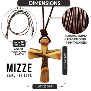 Hand Carved Tapered Wooden Cross Necklace for Men & Women on Adjustable 32" Brown Leather Cord - Wood Cross Pendant for Boys Girls Men & women