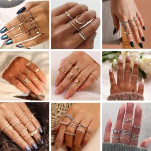 LOYALLOOK 9PCS Vintage Knuckle Stackable Rings Set for Women Bohemian Retro Gold/Silver Plated Midi Ring Hollow Pearl Comfort Fit Vsco Joint Finger Rings Adjustable (Gold Tone)