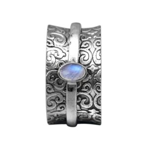 spinner ring !! your choice gemstone filligiri design meditation ring, anxiety ring, anti stress ring, worry band 925 sterling silver band (9, moonstone)