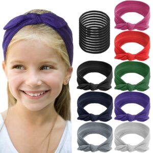 shame on jane hairband, 8 pack of colorful headbands for girls - removable bow - cute hair accessories for girls with 10 extra hair elastics