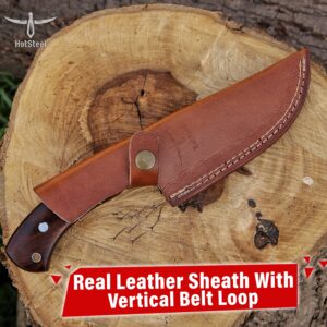 High Carbon Steel Knife - Handmade Full Tang Bushcraft Knife - Hunting Knife, Survival Knife, Fixed Blade Knife & Camping Knife - Camping Knives & Hunting Knives with Rosewood Handle & leather Sheath