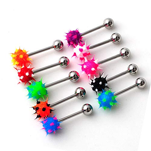 Silicone Soft Spike Barbell Tongue Ring Stud Bars Nipple Ring Piercing Stainless Steel Body Jewelry 10pc