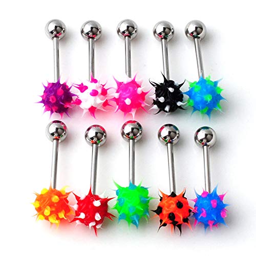 Silicone Soft Spike Barbell Tongue Ring Stud Bars Nipple Ring Piercing Stainless Steel Body Jewelry 10pc