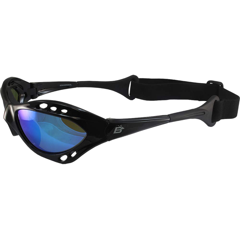 Birdz Eyewear Seahawk Polarized Padded Sunglasses Jetski Kayaking Watersports Black Frames 2 Pairs with Blue & Red Reflectech Lenses