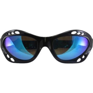 Birdz Eyewear Seahawk Polarized Padded Sunglasses Jetski Kayaking Watersports Black Frames 2 Pairs with Blue & Red Reflectech Lenses