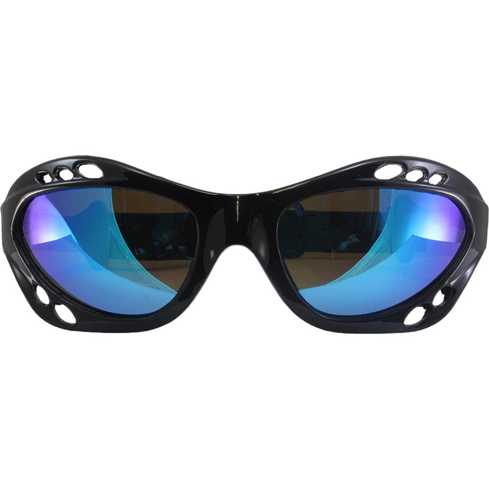 Birdz Eyewear Seahawk Polarized Padded Sunglasses Jetski Kayaking Watersports Black Frames 2 Pairs with Blue & Red Reflectech Lenses