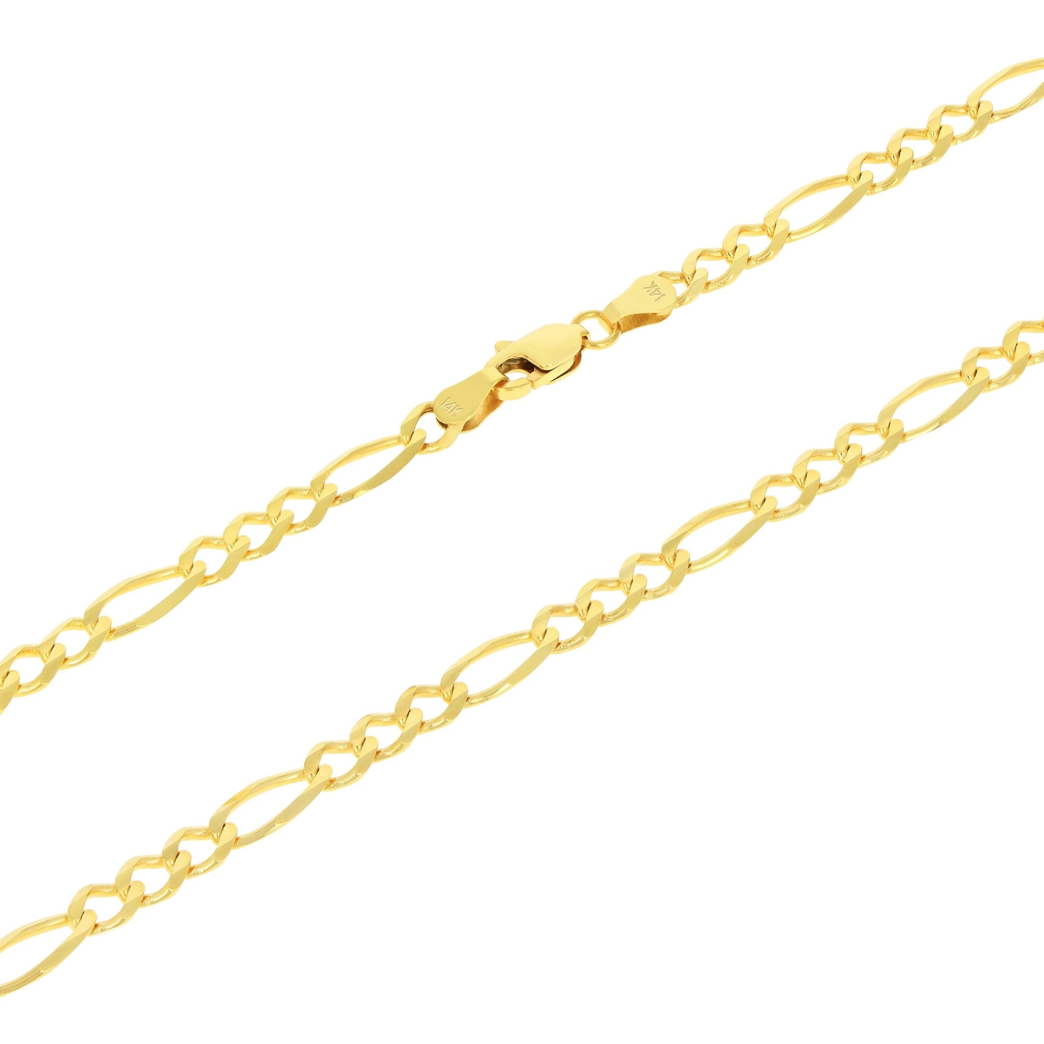 Nuragold 14k Yellow Gold 4.5mm Solid Figaro Chain Link Bracelet, Mens Womens Jewelry 7" 7.5" 8" 8.5" 9"