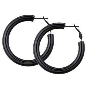 focalook hoop earrings black stainless steel 40mm chunky round cirlcle endless hoops for women