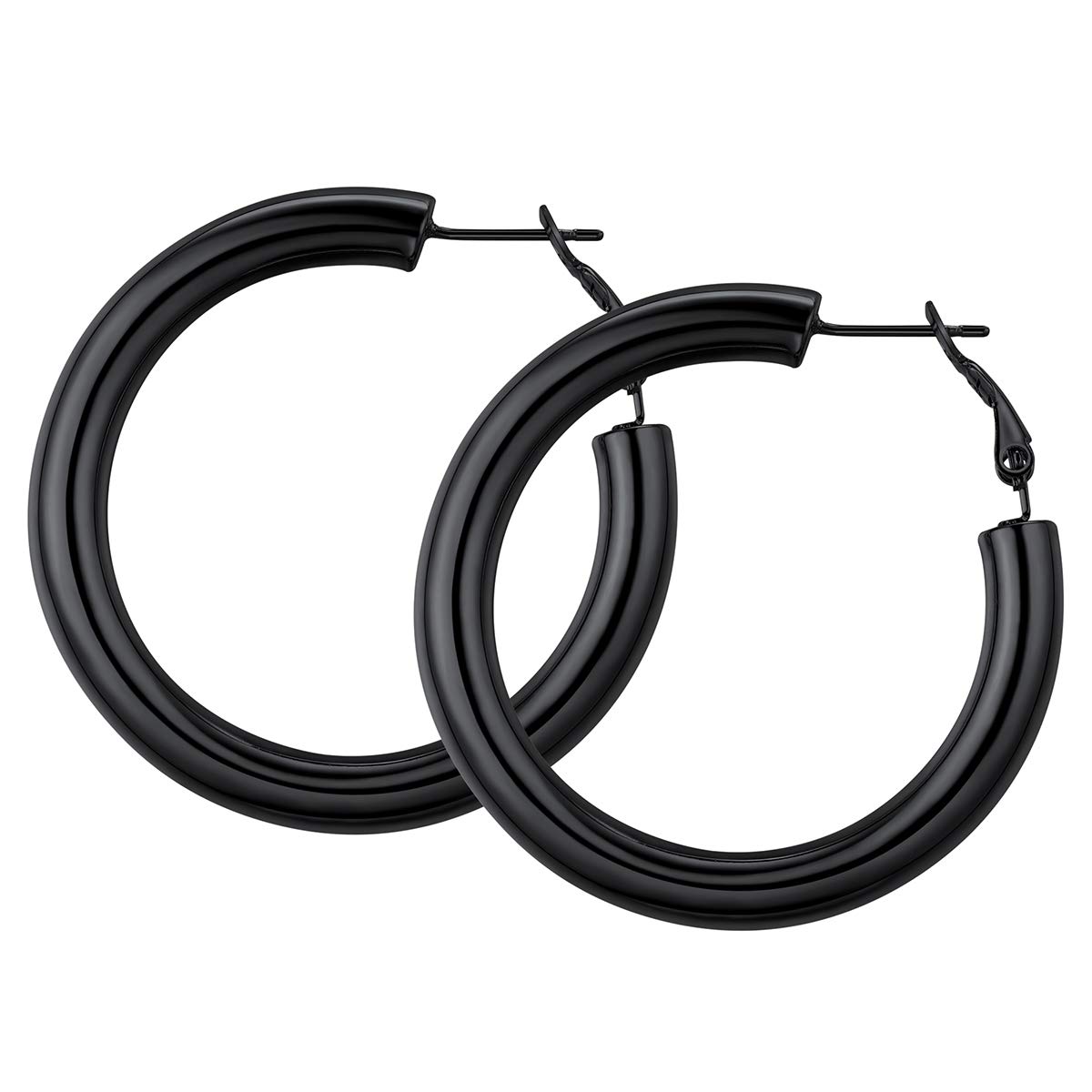 FOCALOOK Hoop Earrings Black Stainless Steel 40mm Chunky Round Cirlcle Endless Hoops for Women