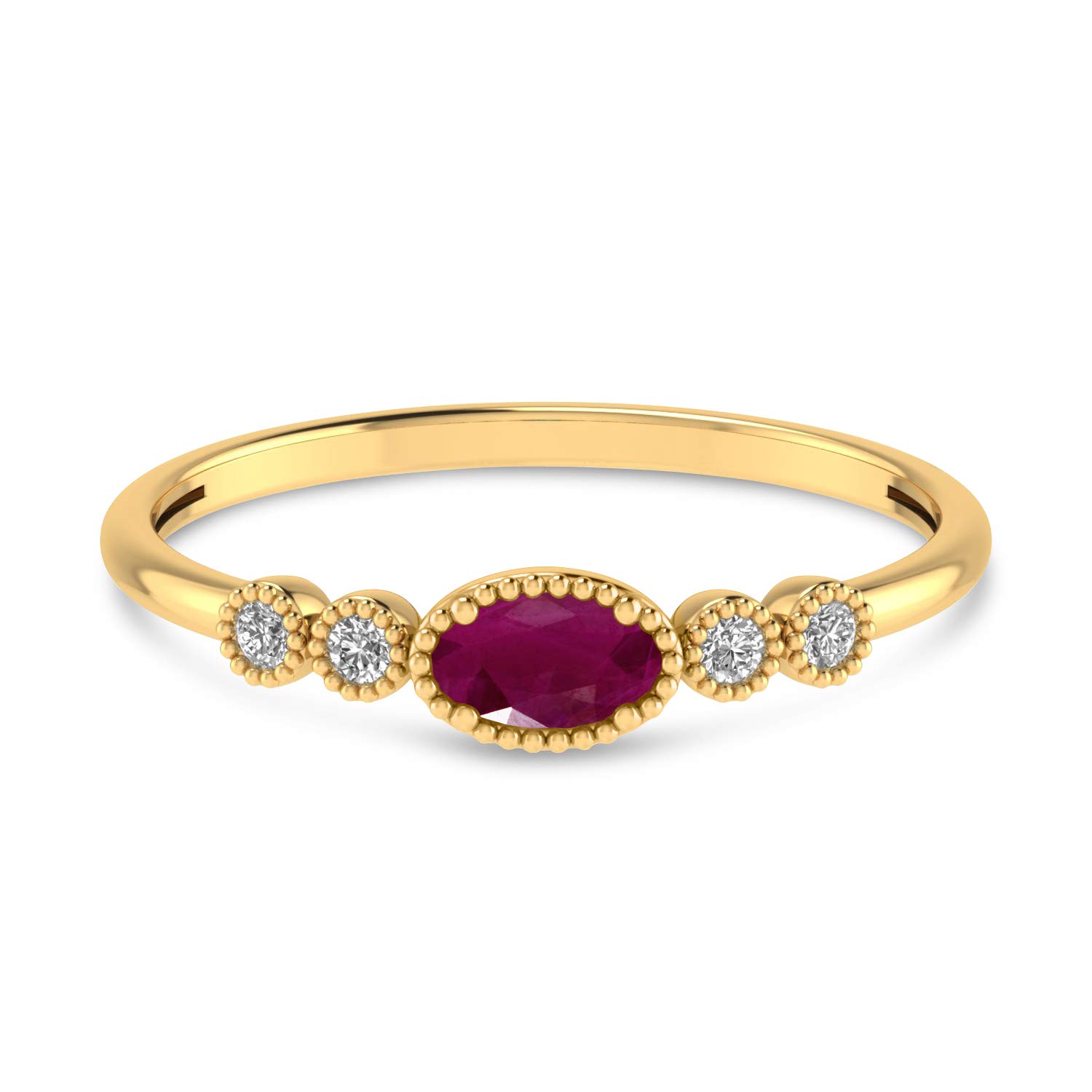 DIRECT-JEWELRY DON'T FORGET THE DASH 14K Genuine Yellow Gold Oval Natural Ruby and Diamond Milgrain Solitaire Ring - Size 4.5