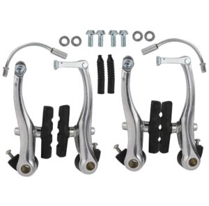 free-fly 1 pair bike brakes mountain bike v brakes set, including v brake for front and rear wheel, fit for most bicycle, road bike, mtb, bmx (silver)