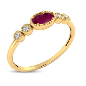 DIRECT-JEWELRY DON'T FORGET THE DASH 14K Genuine Yellow Gold Oval Natural Ruby and Diamond Milgrain Solitaire Ring - Size 4.5