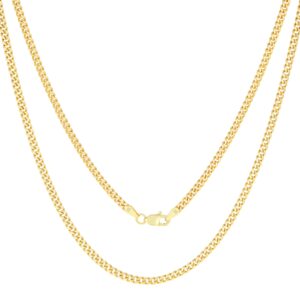 nuragold 10k yellow gold 3mm miami cuban link chain pendant necklace, mens womens jewelry 16" 18" 20" 22" 24" 26" 28" 30"