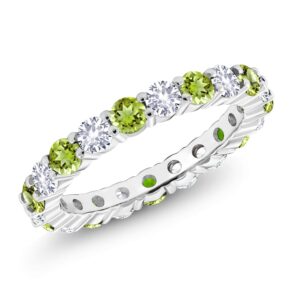 gem stone king 925 sterling silver green peridot eternity band ring for women (2.50 cttw, round gemstone birthstone, available in size 5, 6, 7, 8, 9)