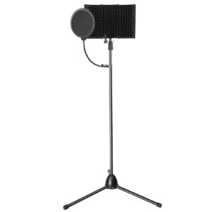 upgraded microphone studio recording kit, agptek microphone isolation shield with adjustable tripod stand, pop filter, for vocal acoustic recording, podcasting, livestreaming, youtube, gaming record