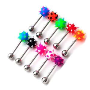 silicone soft spike barbell tongue ring stud bars nipple ring piercing stainless steel body jewelry 10pc